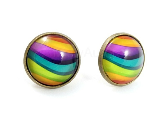 Rainbow Waves Bronze Earring Studs - Epla