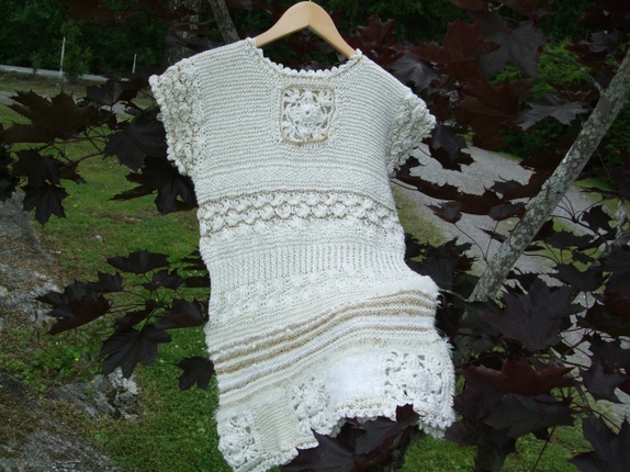 Naturhvit strikket og heklet topp - Epla
