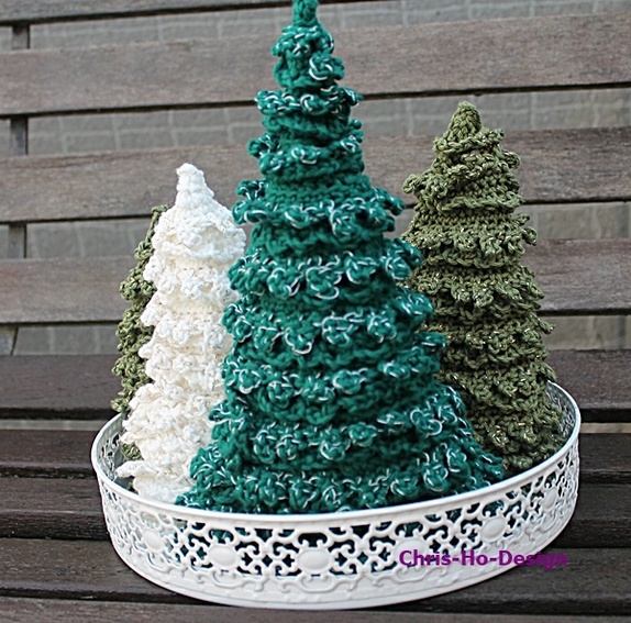 Heklet juletre - nr. 6 mørk grønn m/sølv. - Epla