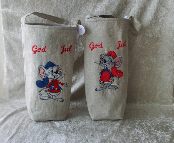 ♥ SALG Gavepose til vinflaske med mus - Epla