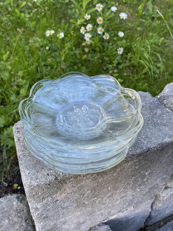 6 vintage asjetter i klart glass, Venus fra Hadeland - Epla