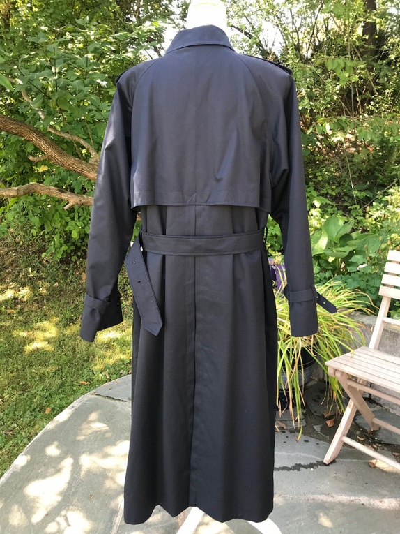 Klassisk Burberrys London, ekstra lang kåpe, Str 18/46, Mørk blå, vintage - Epla