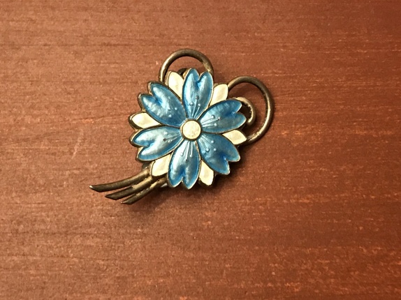 Andresen og Scheinpflug: Søt liten emalje blomsterbrosje, merket 925 S - Epla