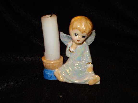 Håndmalt porselens engelm/ lys holder - Epla