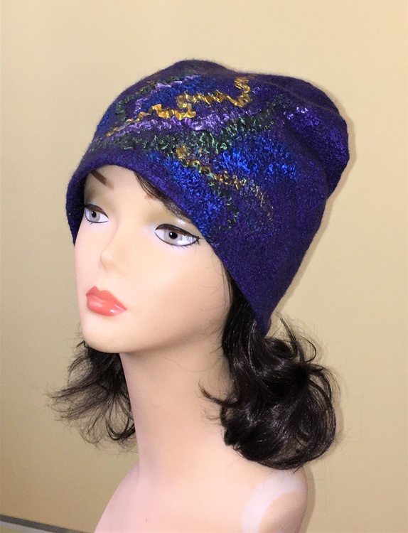 Ull lue Tie Dye Blå Grønn Tova Lue Dame Hipsterlua - Epla