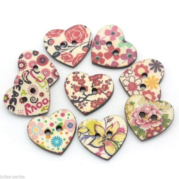 Hjerteknapper ,mix blandet,10 stk - Epla