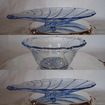 NY PRIS! Gammelt Serverings/Kakefat og Sukkerskål i blåtonet pressglass! - Epla