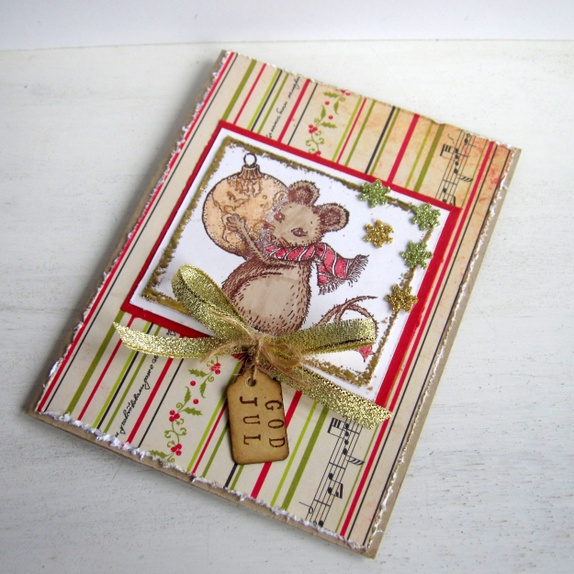 Mus med julekule - julekort - Epla