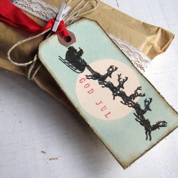 Julenisse i slede - 5 store gavelapper - Epla