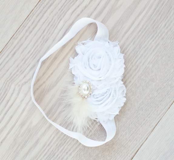 Hvit Vintage chabby chic hårbånd med fjær - Epla