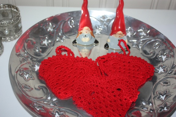 3 stk. heklede hjerter. - Epla