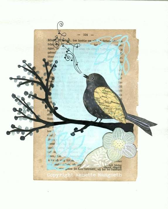 Original mixed media illustrasjon - Epla