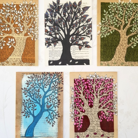 Sett med 5 Postkort - Trær - Epla