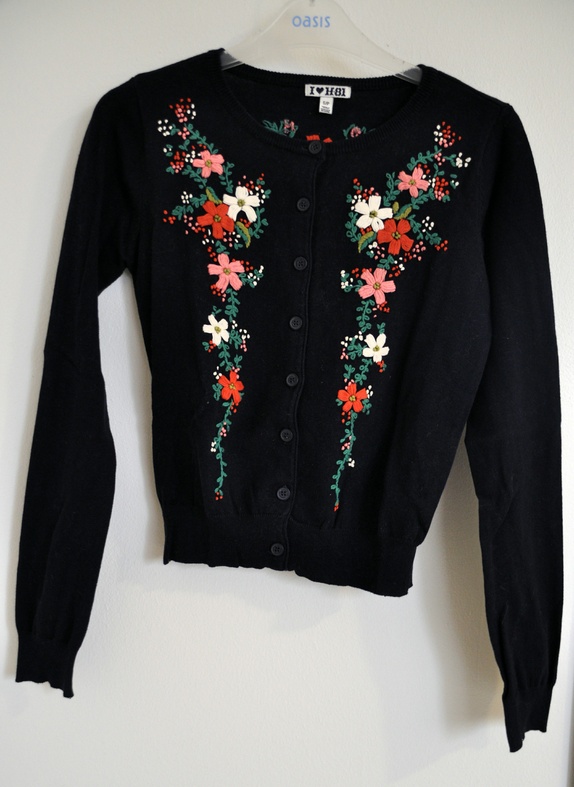 kort genser med blomster - mørk - Epla