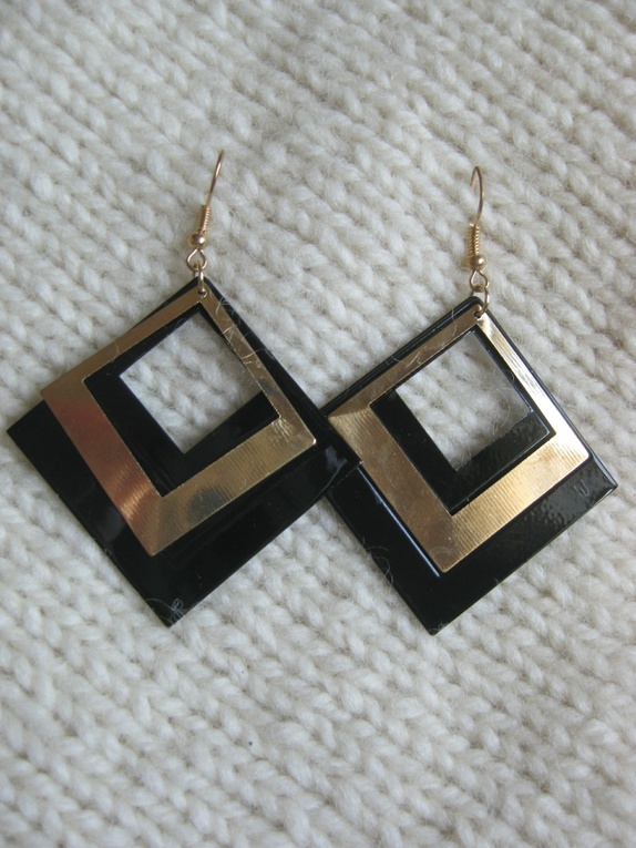 Retro sort/gull øredobber - Epla