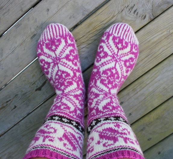 Rosa og hvite sokker til dame, str. 40-42 - Epla