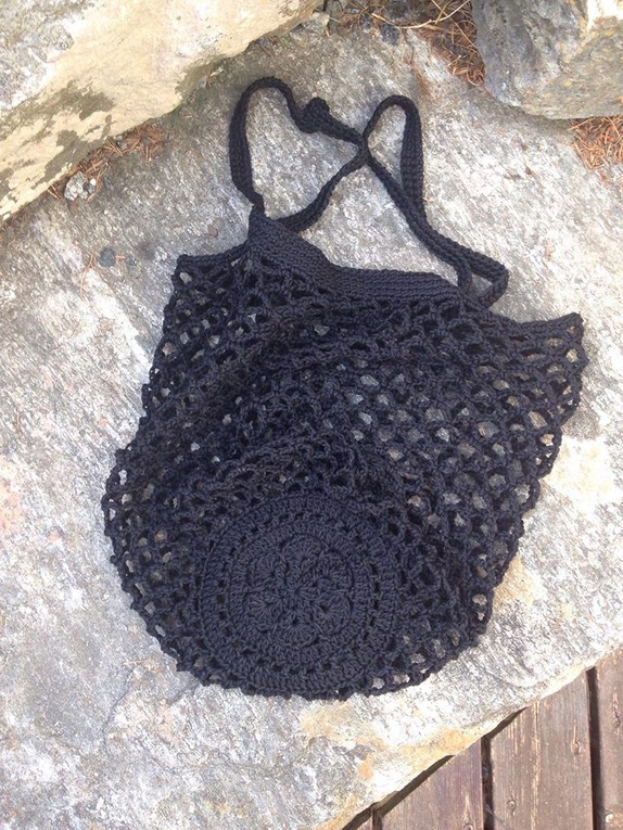 Heklet handlenett/veske - spar miljøet for plast - sort - Epla