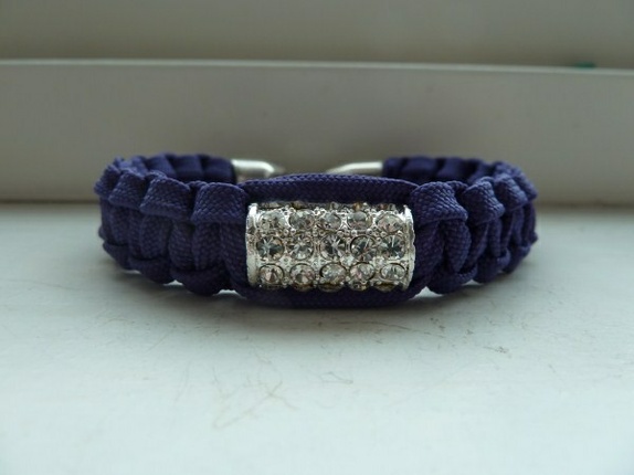 " Summertime " Armbånd av håndflettet paracord og stor rørperle med krystaller ,str large - Epla