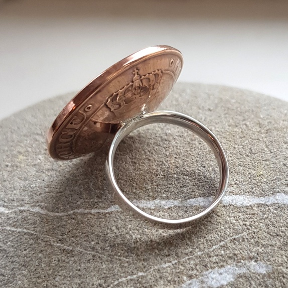 Tøff ring med gamle norske 5 øring fra 1922. Str 10 (63) - Epla