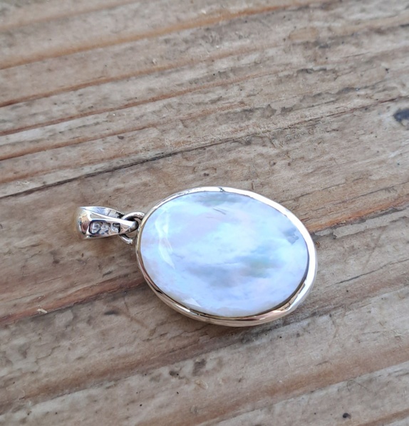 2-sidig aheng med grønn agat og perlemor - Epla